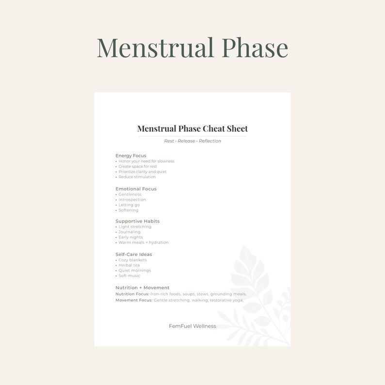 Cycle Phase Cheat Sheets | Menstrual Follicular Ovulatory Luteal Guide ...