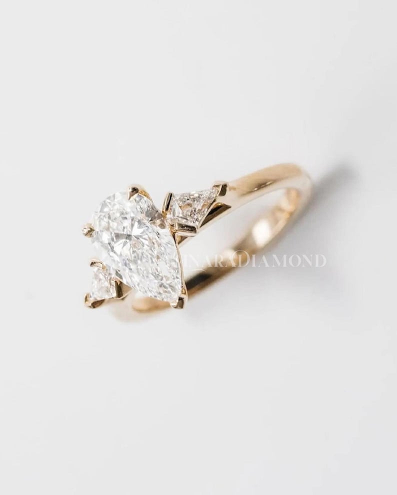 2ct Pear Cut Lab Grown Diamond 14K Yellow Gold Three Stone Engagement ...