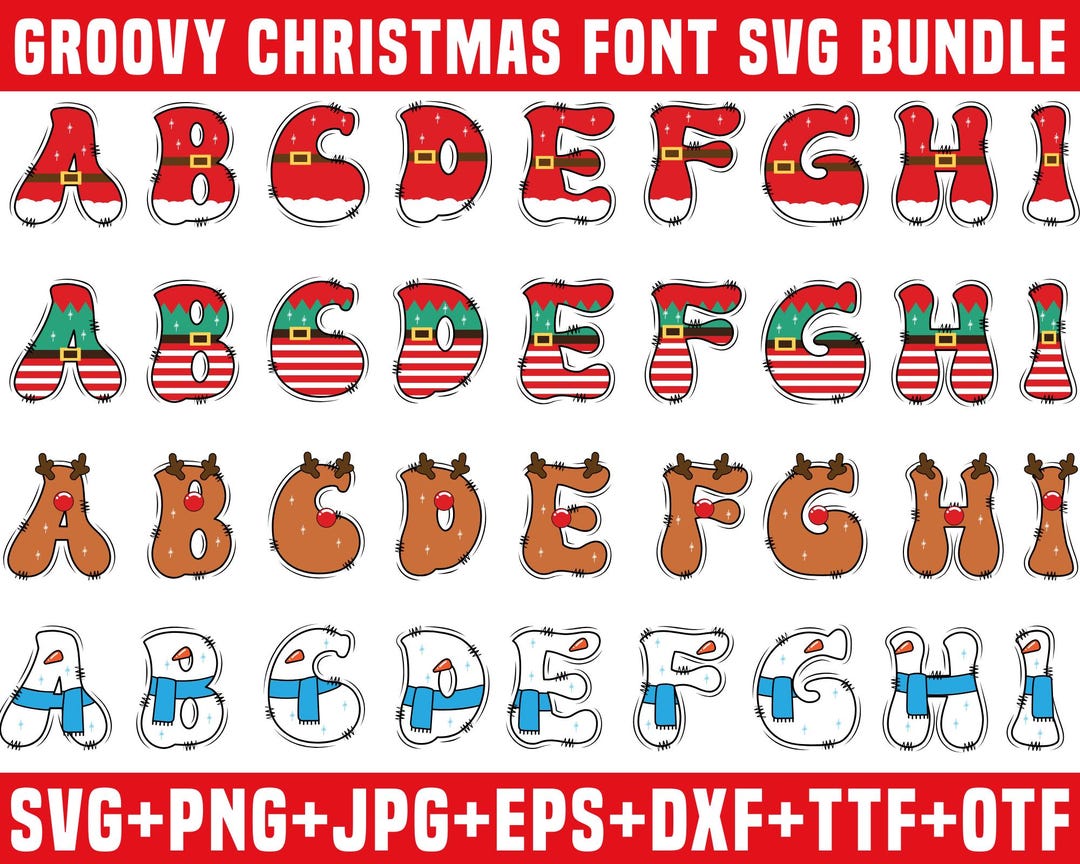 Groovy Christmas Font Svg Bundle, Santa Alphabet Svg, Holiday Letter ...
