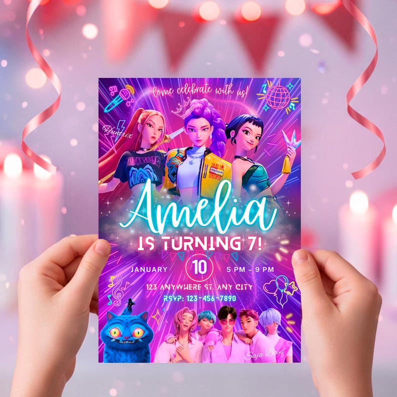 Kpop Birthday Invitation | Editable Canva Template | Kpop Anime ...