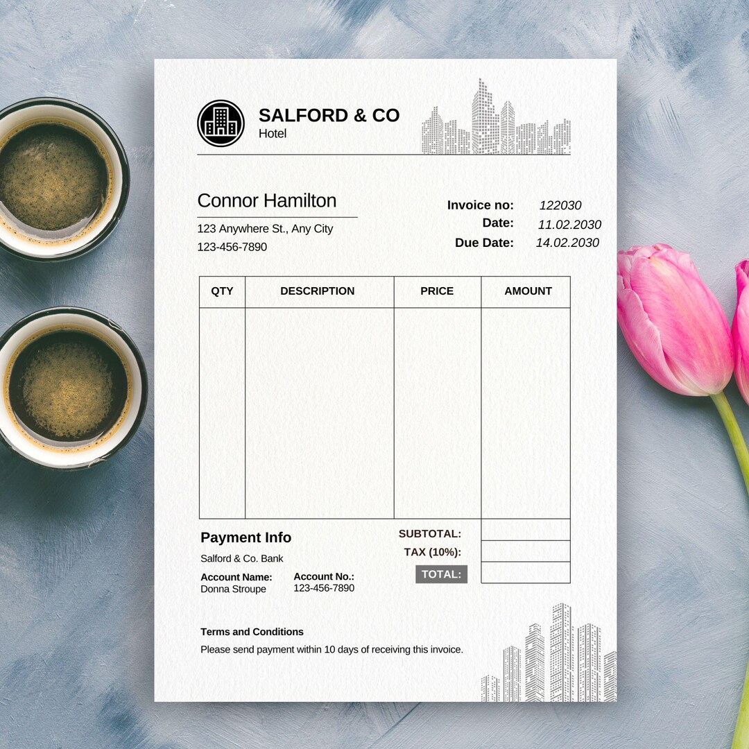 Editable Hotel Invoice Template | Easy to Edit in Canva, Small Business ...