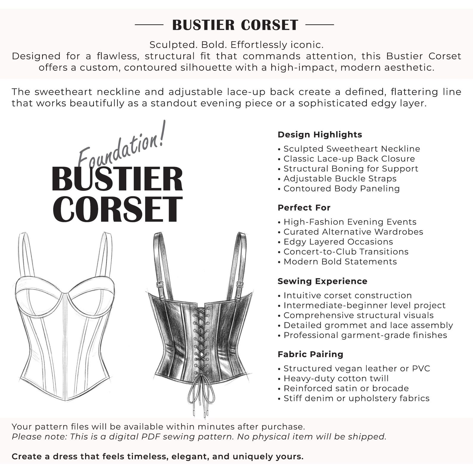 Overbust Corset Pattern | Bustier Pattern | Corset Top Pattern | Plus ...