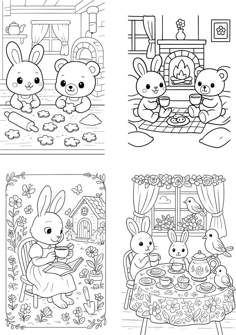 Cozy Cottage Friends Coloring Pages, Cute Animals, Coloring Book ...