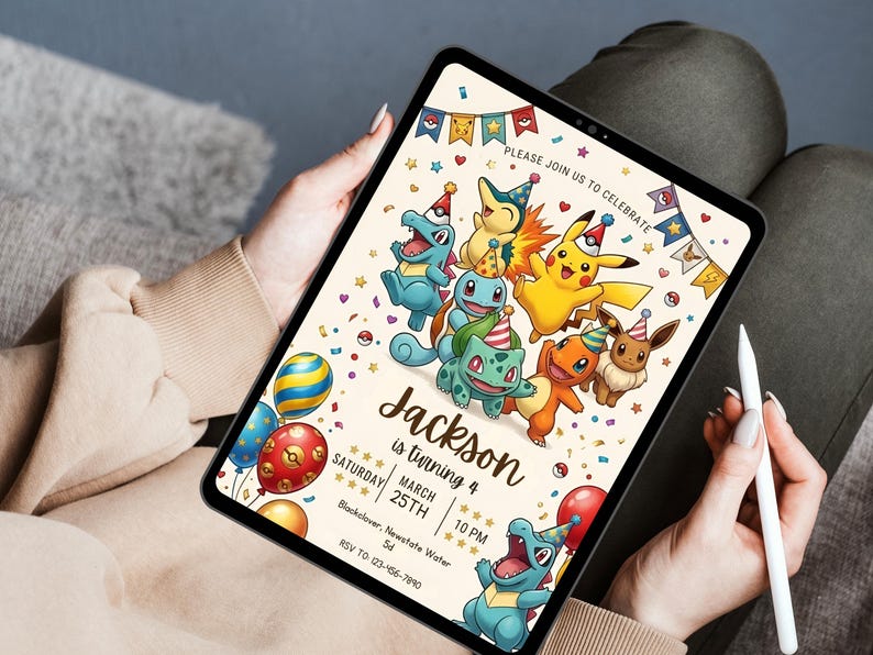 Editable Pokémon Birthday Invitation for Boys, Pikachu Theme Party ...
