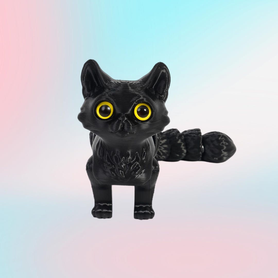 Articulated 3D Printed Flexible Cat Fidget Toy, Dazzling Iridescent PLA ...