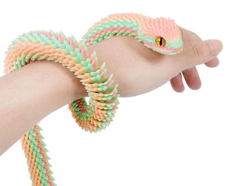 Articulated 3D Printed Flexible Snake Fidget Toy, Dazzling Iridescent ...