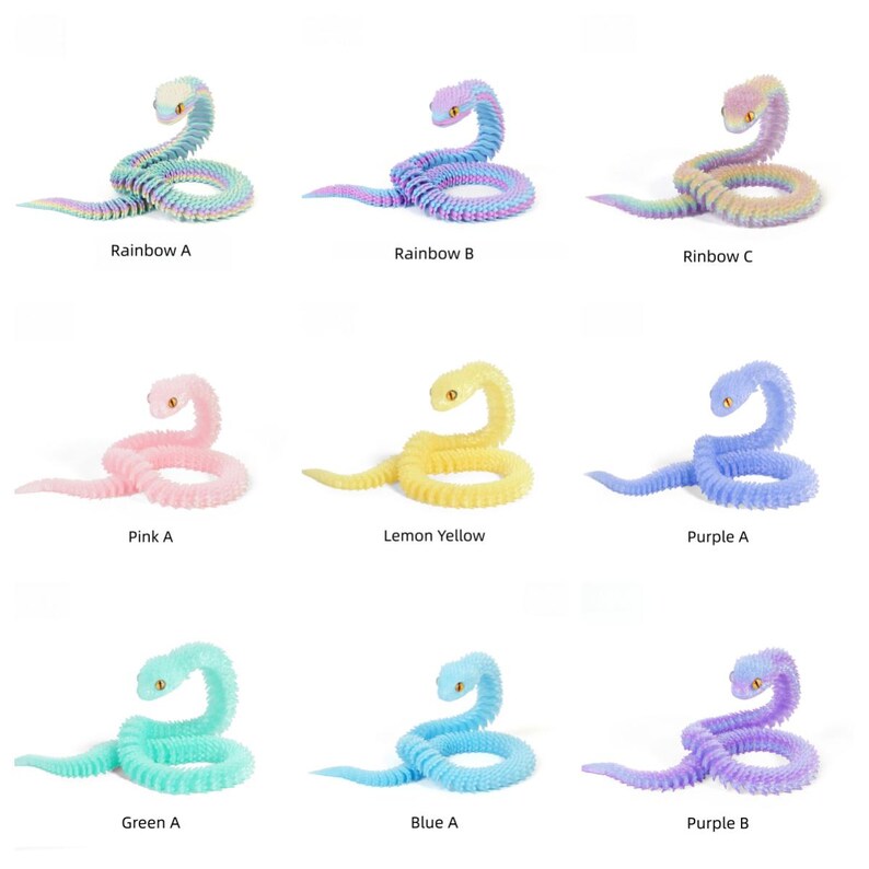 Articulated 3D Printed Flexible Snake Fidget Toy, Dazzling Iridescent ...