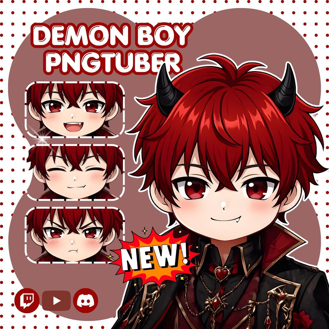 Red Hair Demon Boy Pngtuber, Anime Chibi Pngtuber Model, Devil Boy ...