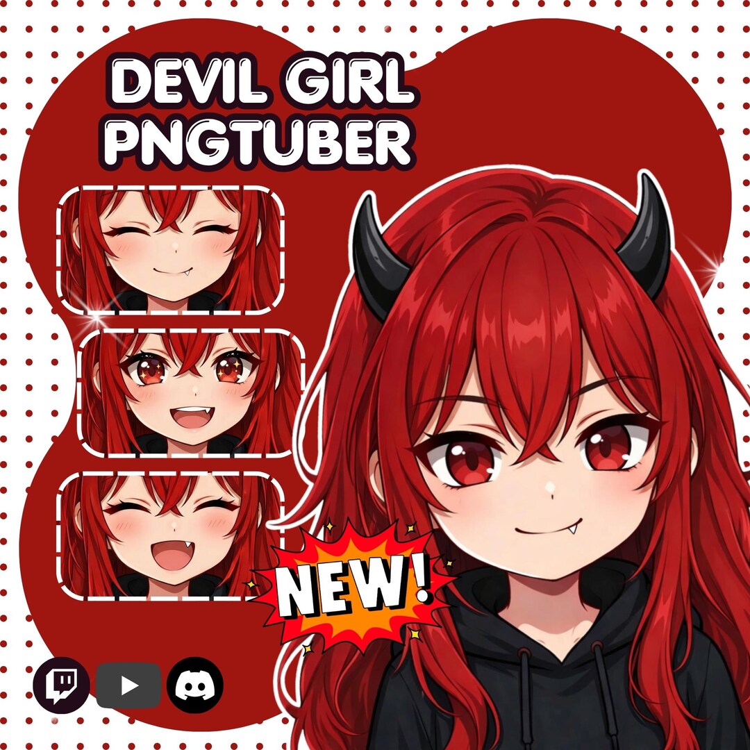 Red Hair Devil Girl Pngtuber, Anime Chibi Pngtuber Model, Premade ...