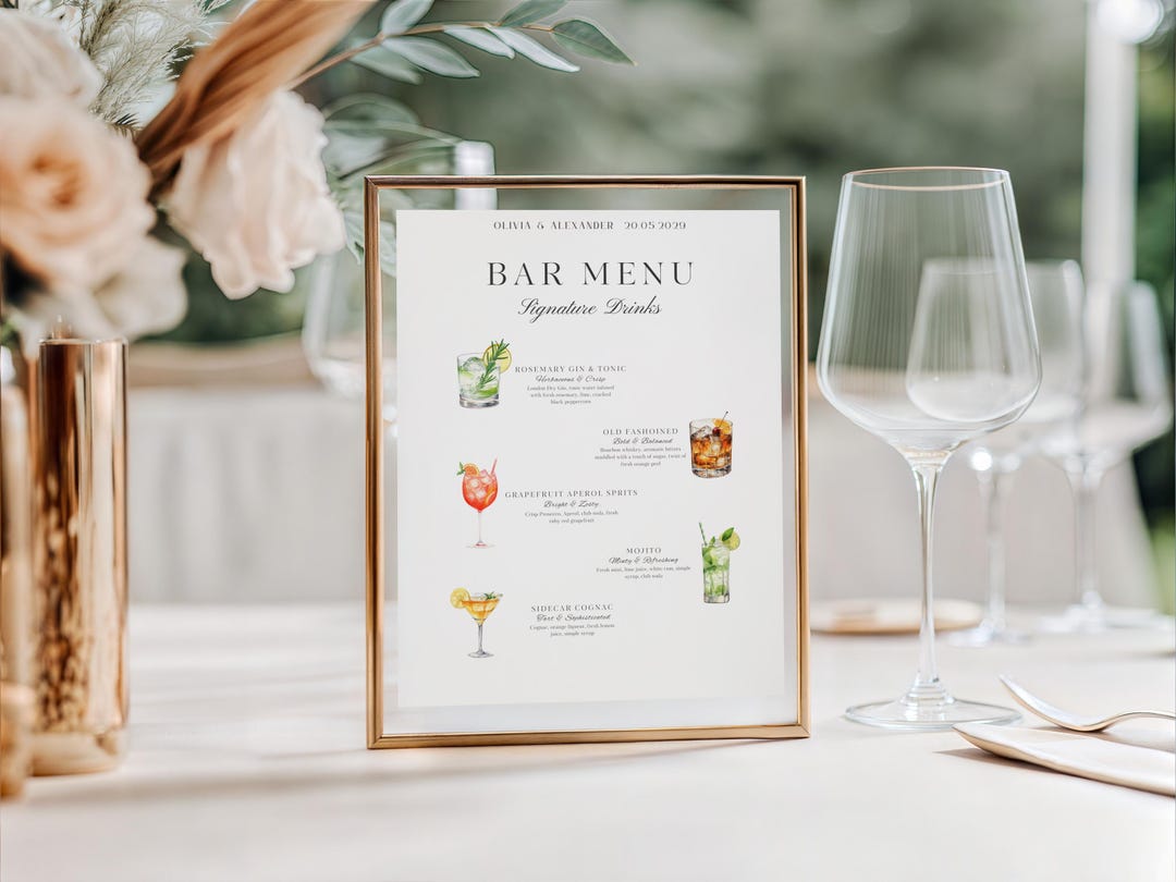 Wedding Bar Menu Template Modern Editable Wedding Couples Drink Menu ...