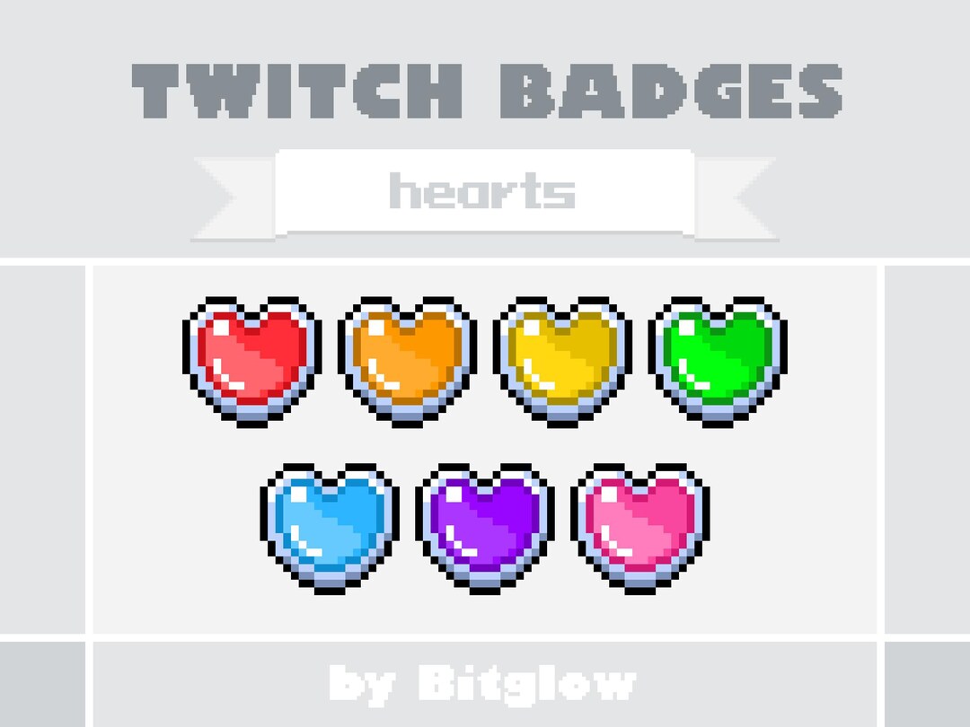 Heart Twitch Sub Badges Pixel Art Loyalty Badge Set Kawaii Streamer Bit ...