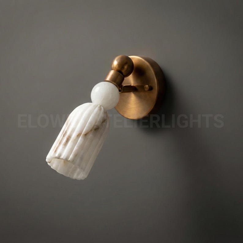 Alabaster Marble Brass Wall Sconce Mid Century Modern Handmade Brass ...