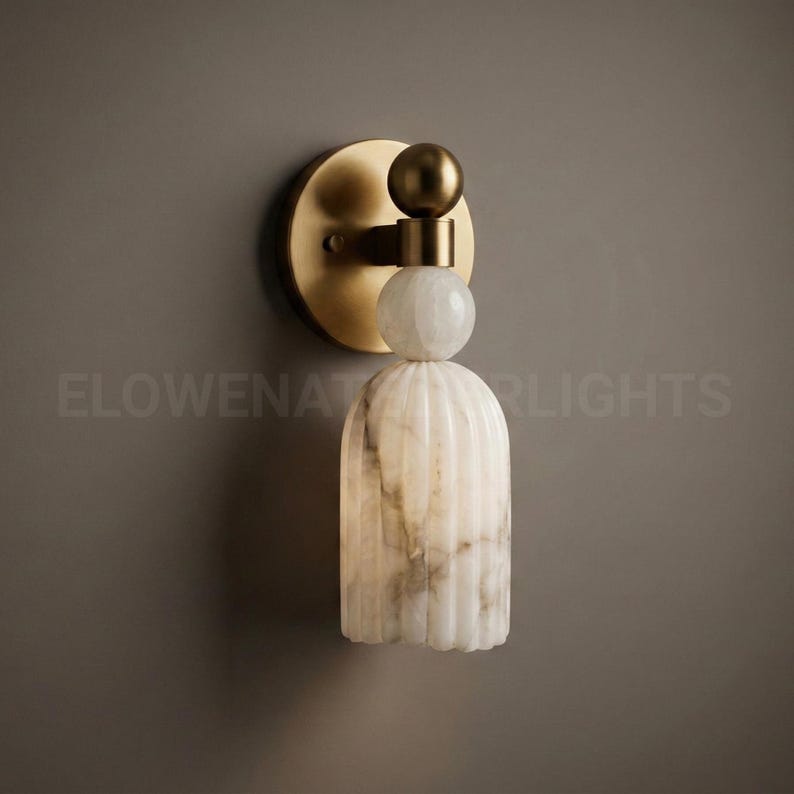 Alabaster Marble Brass Wall Sconce Mid Century Modern Handmade Brass ...
