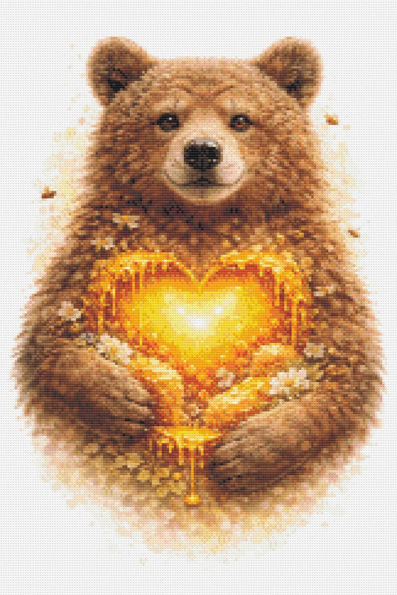 Bear Heart Cross Stitch Pattern, Emotional Animal Embroidery Design ...