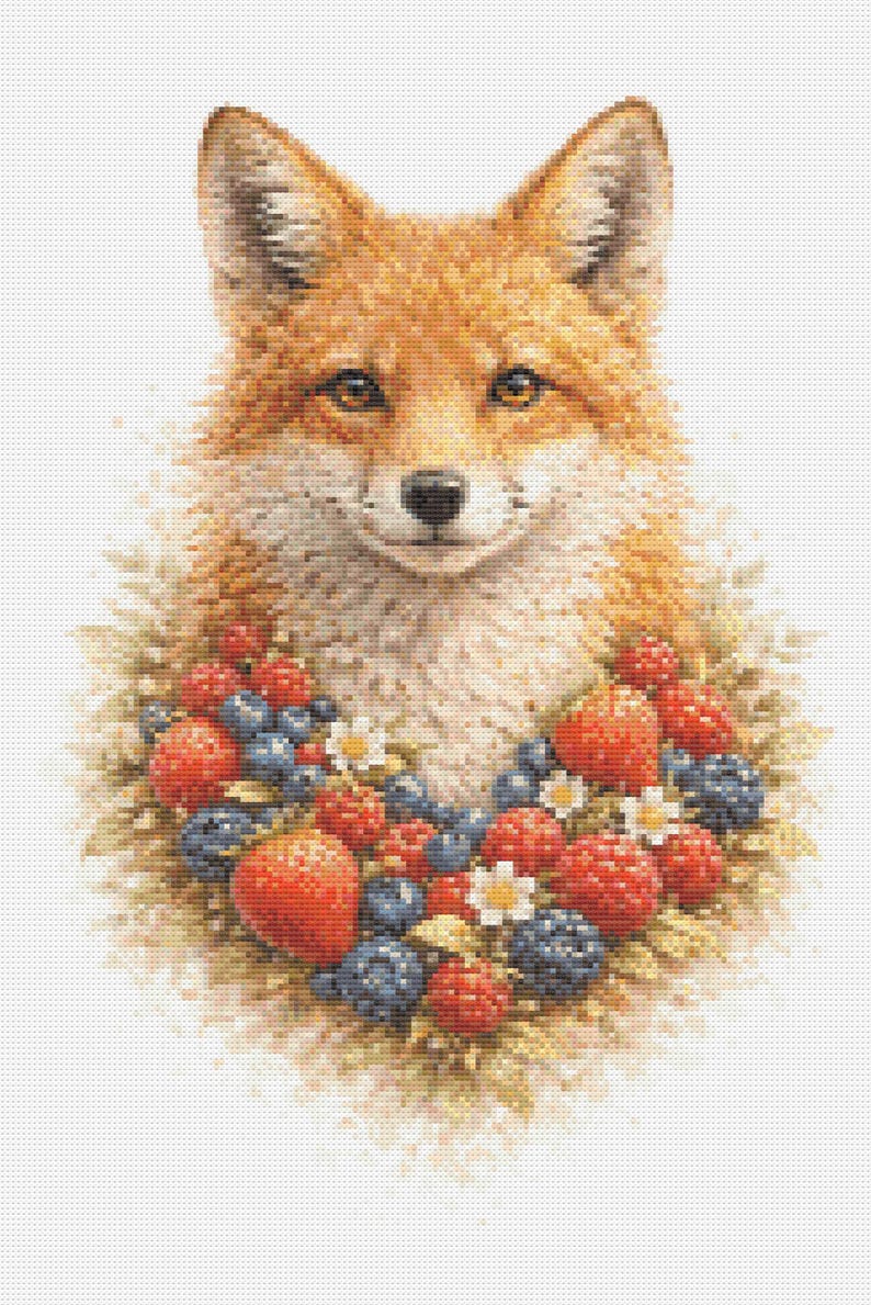 Fox Berry Cross Stitch Pattern, Woodland Animal Embroidery Design (PDF ...