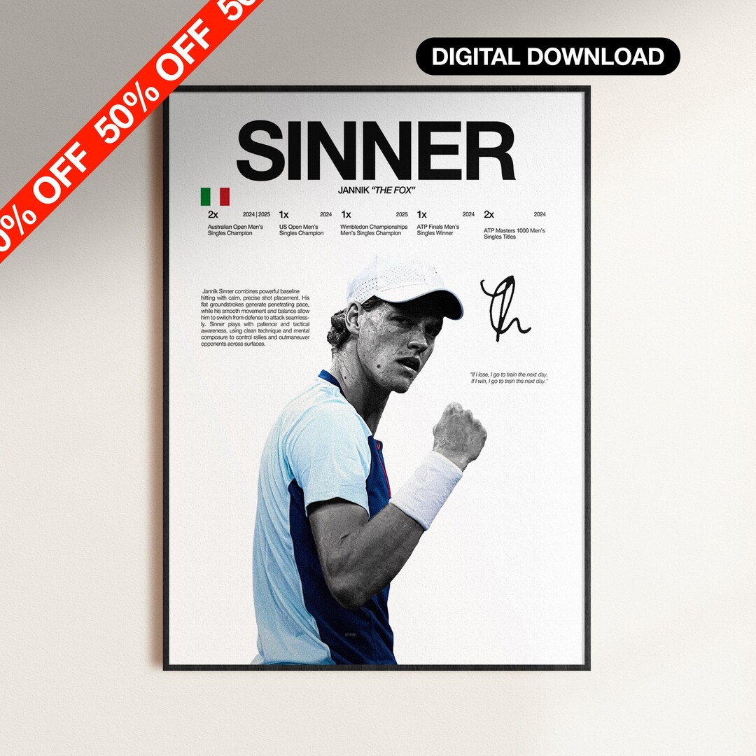 Jannik Sinner Poster, ATP Wall Print, Tennis Digital Download, ATP ...
