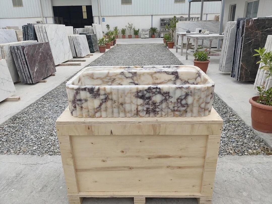 Calacatta Viola Gold Sink, Fluted Marble Basin, Custom Size Vanity Top ...