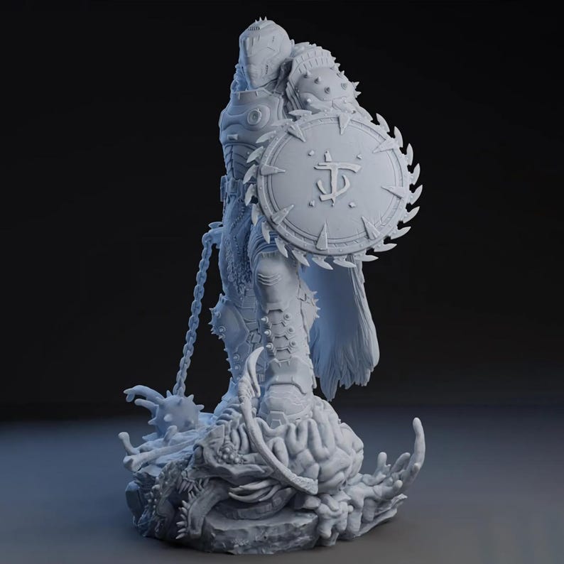 Estatua STL de fanart de Doom Slayer / Asesino blindado con escudo de ...
