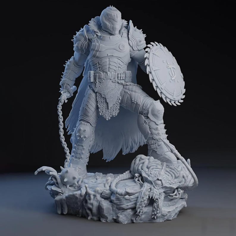 Estatua STL de fanart de Doom Slayer / Asesino blindado con escudo de ...