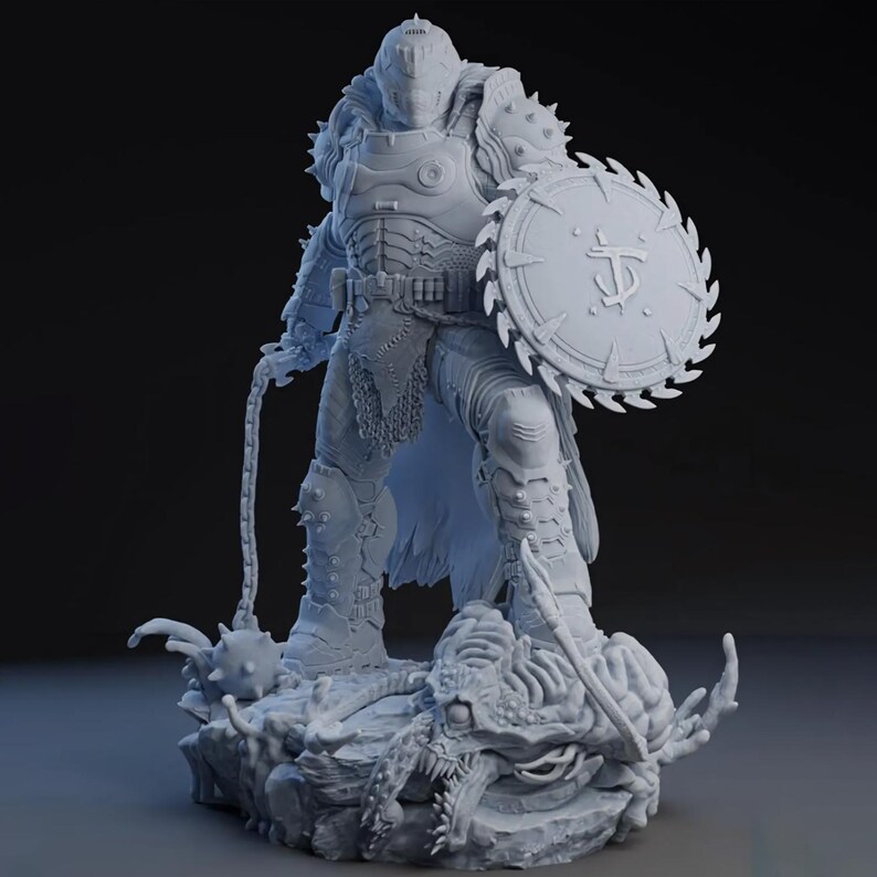 Estatua STL de fanart de Doom Slayer / Asesino blindado con escudo de ...