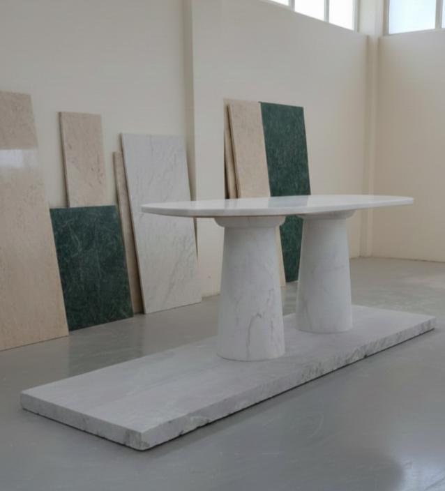 Handmade Oval Marble Dining Table, Natural Stone, Sculptural Pedestal ...