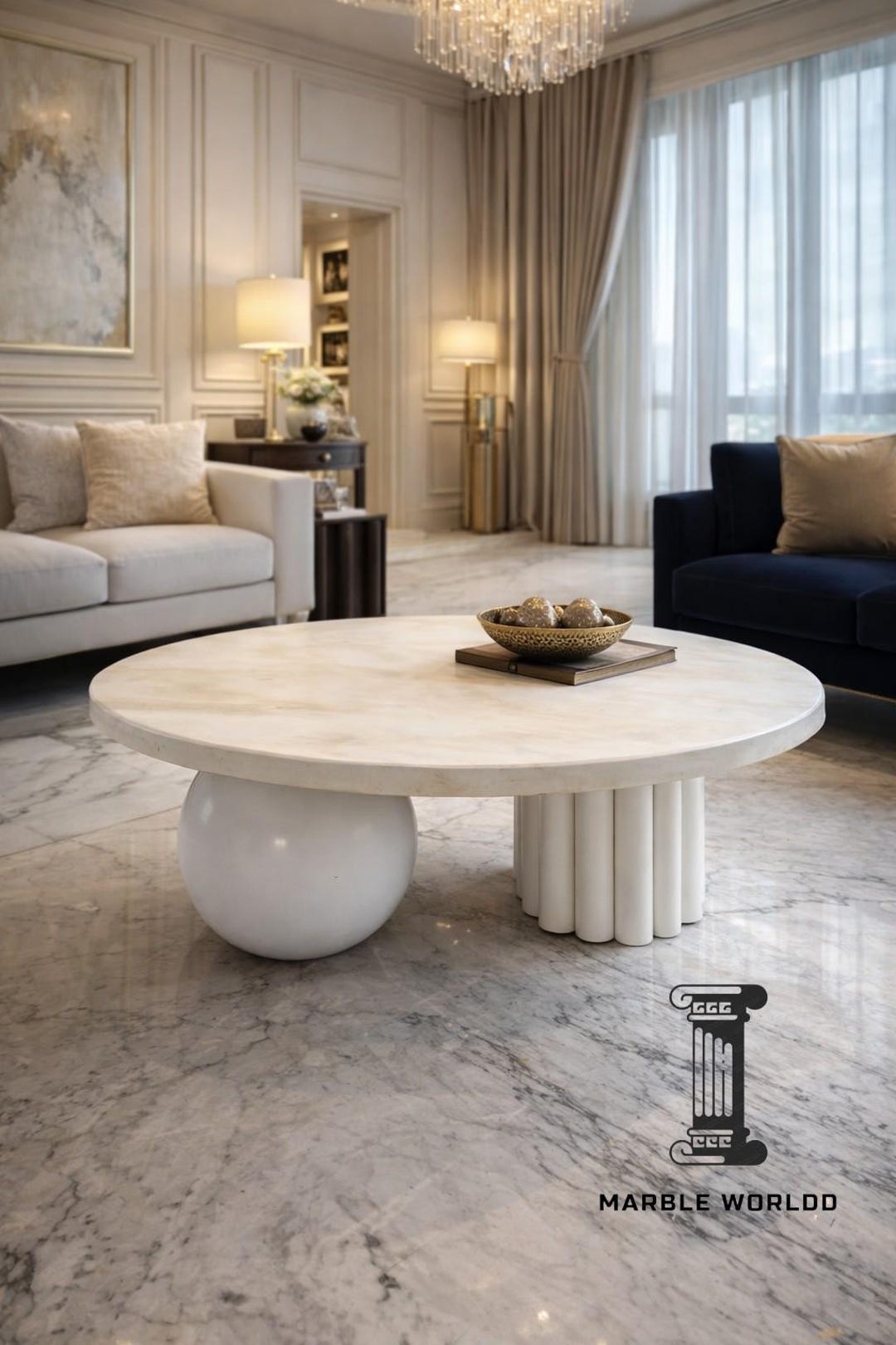 Handmade Marble Coffee Table – Luxury Modern Design With Sphere and ...