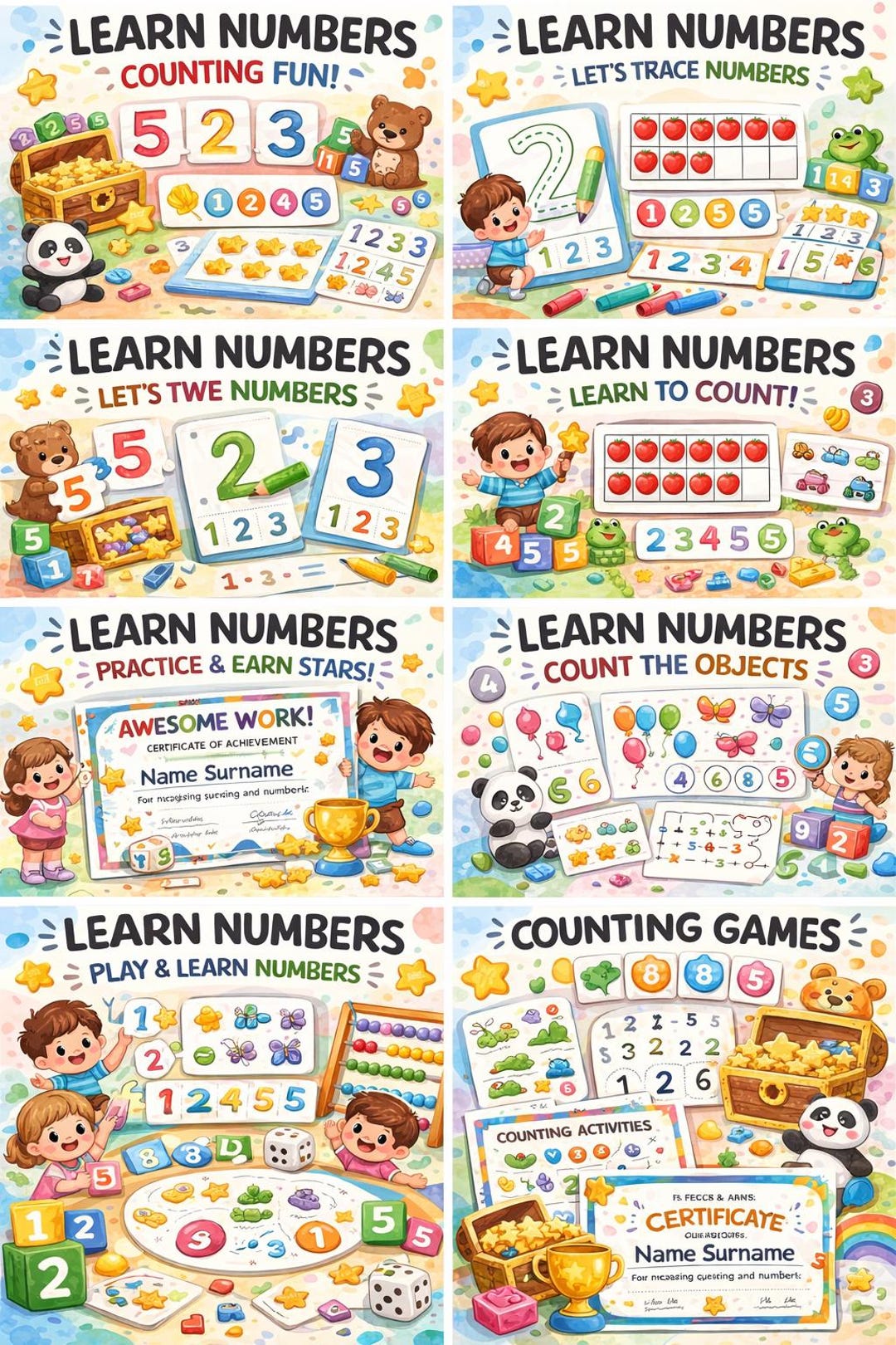 Number Worksheets for Kids 1-10 | Counting, Tracing, Matching PDF - Etsy