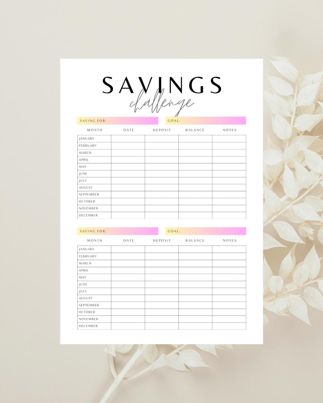 Savings Challenge Printable | Budget Tracker PDF | Minimalist Finance ...