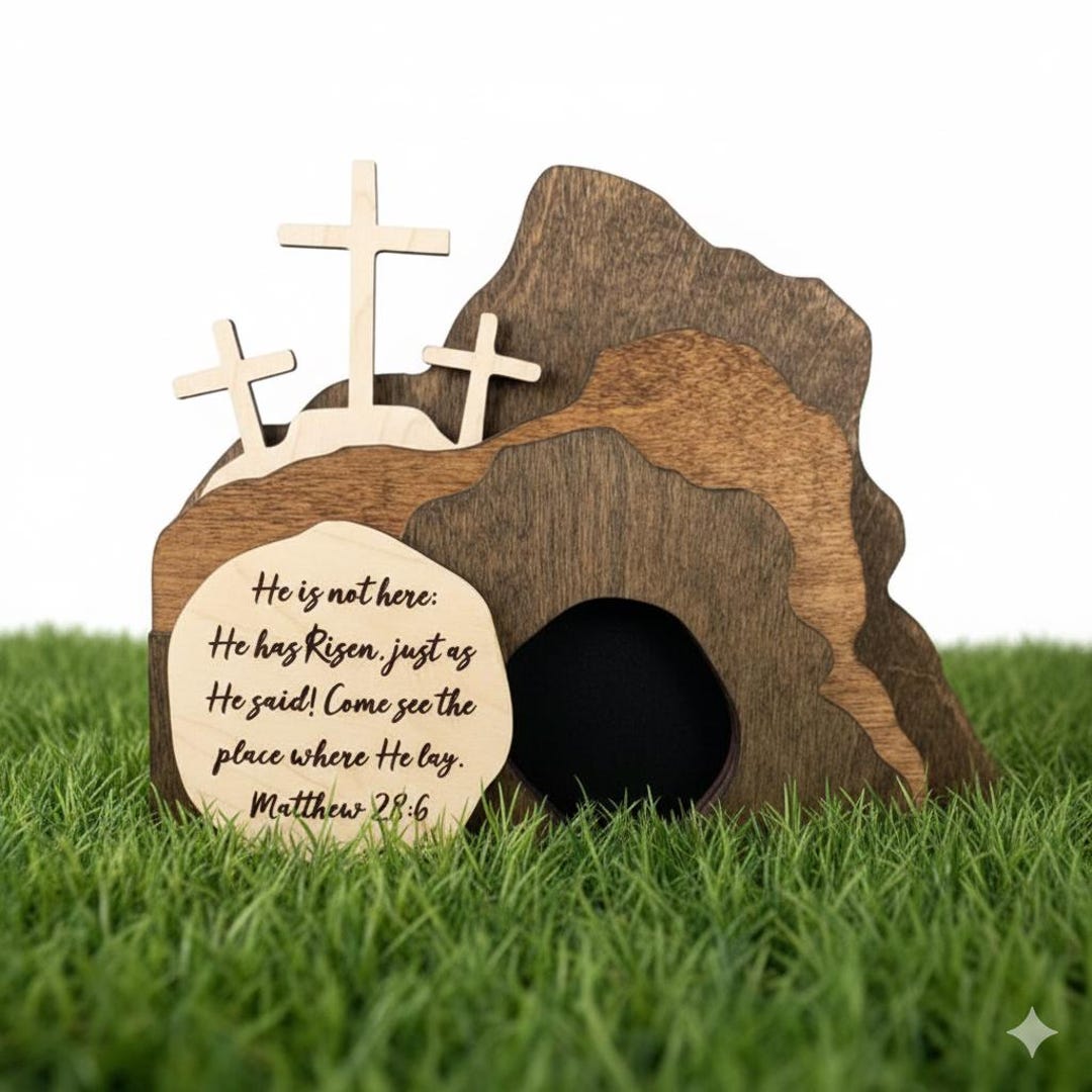 Wooden Cross Easter Decorations, 3D Desktop Ornaments, Festive Tomb ...