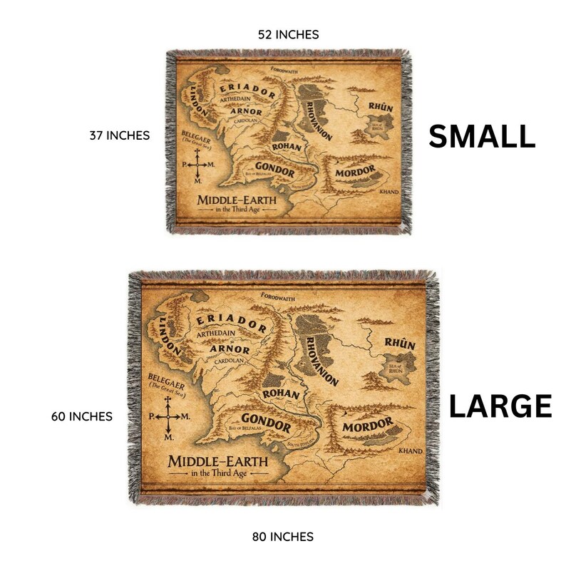 Woven Middle Earth Map Blanket – Third Age Fantasy Throw Rug Vintage ...