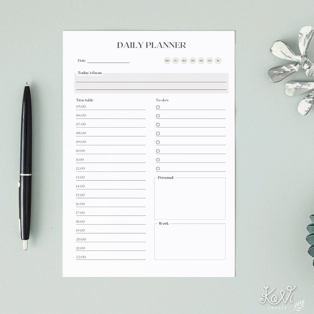 Minimalist Daily Planner Printable Undated to Do List Template Digital ...