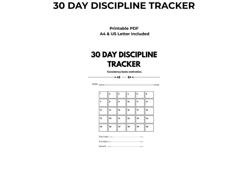 30 Day Discipline Tracker Printable PDF | Habit Tracker Minimalist | 30 ...
