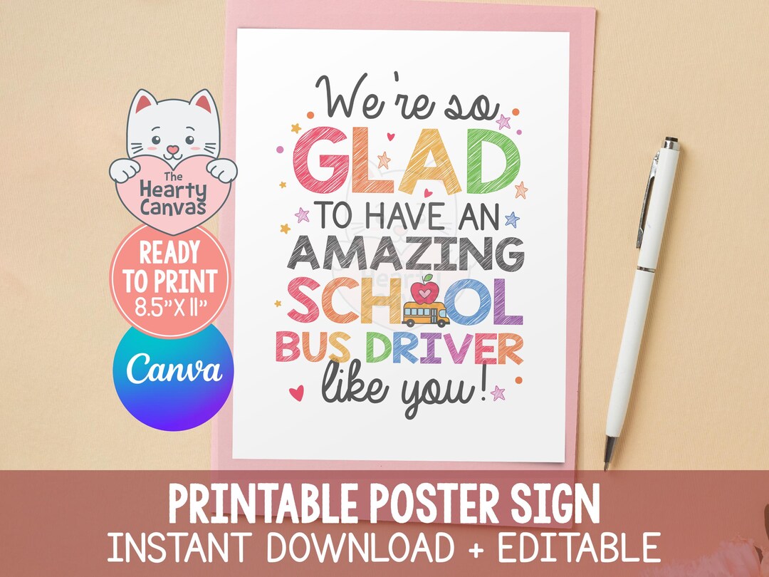 School Bus Driver Poster Sign, Printable School Bus Driver Appreciation ...