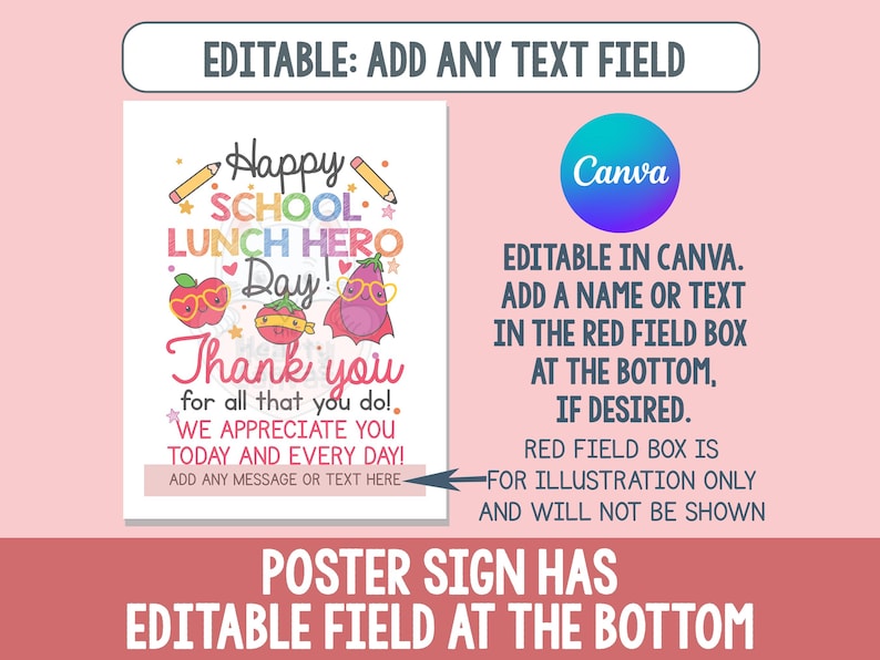 School Lunch Hero Day Sign Printable, Thank You Lunch Lady Appreciation ...
