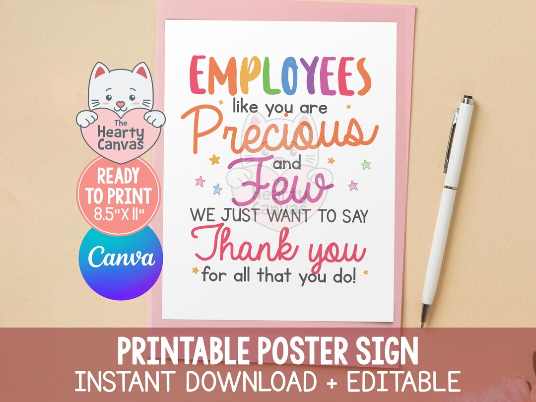 Employee Appreciation Sign, Printable Thank You Employees Gift ...