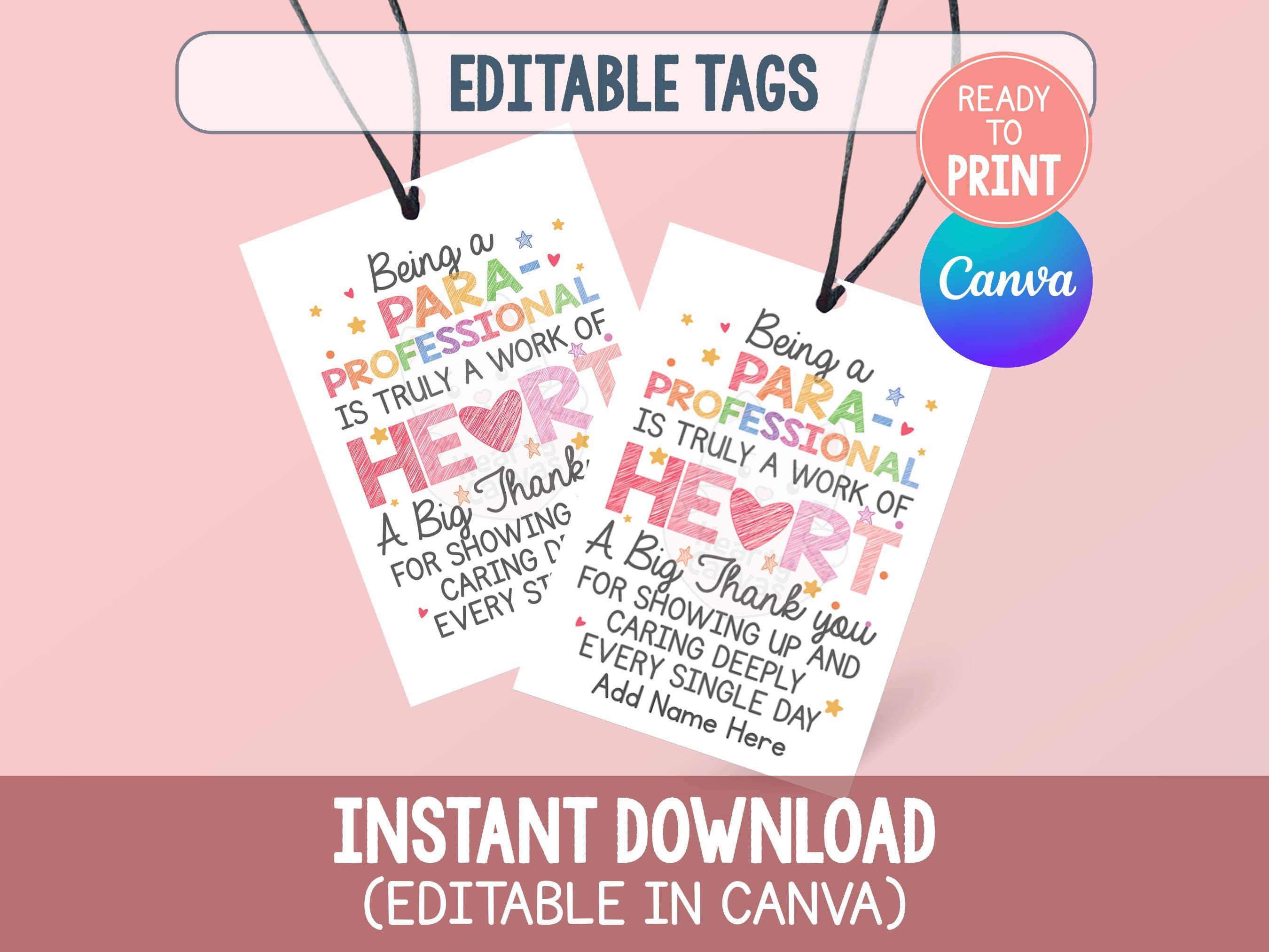 Paraprofessional Gift Tag, Printable Para Appreciation, Thank You ...