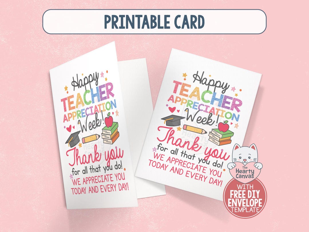 Teacher Appreciation Week Card, Printable Thank You Teacher Gift - Etsy