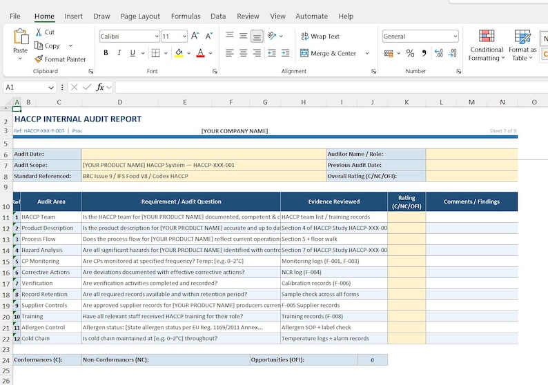 HACCP Plan Template Fresh Produce | Word + Excel Monitoring Forms | BRC ...