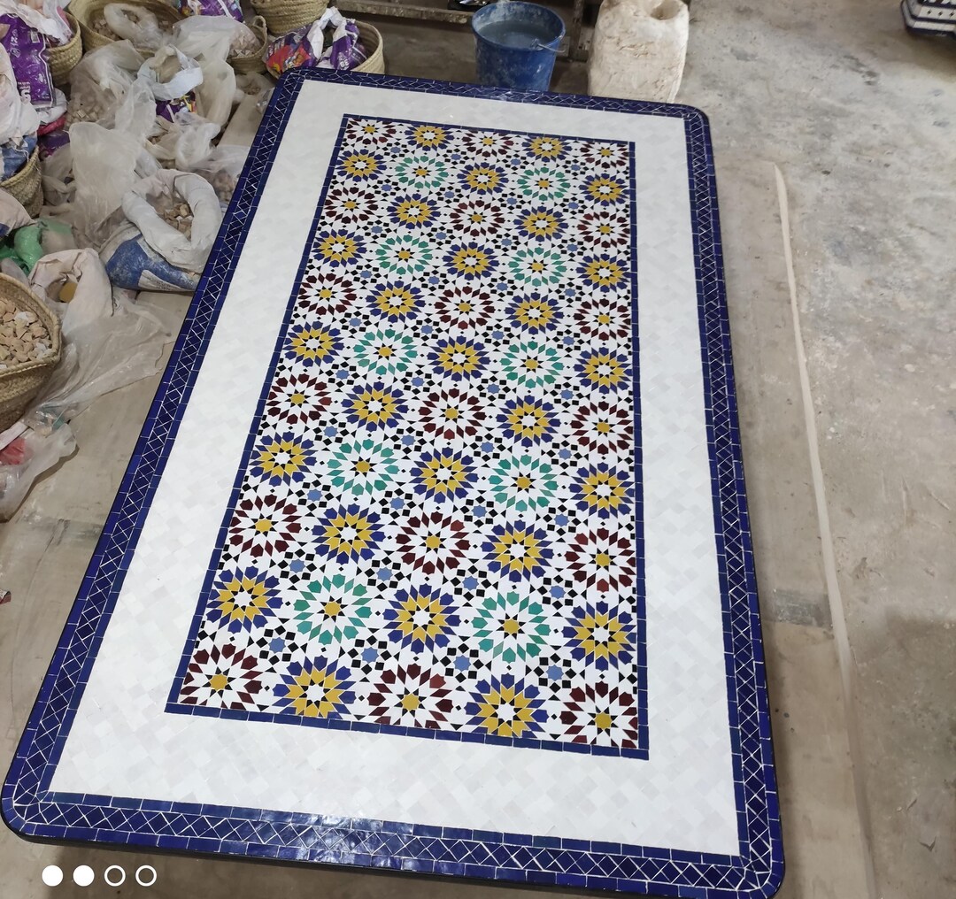 Rectangular Moroccan Mosaic Table, Handcrafted Dining Top for Indoor ...
