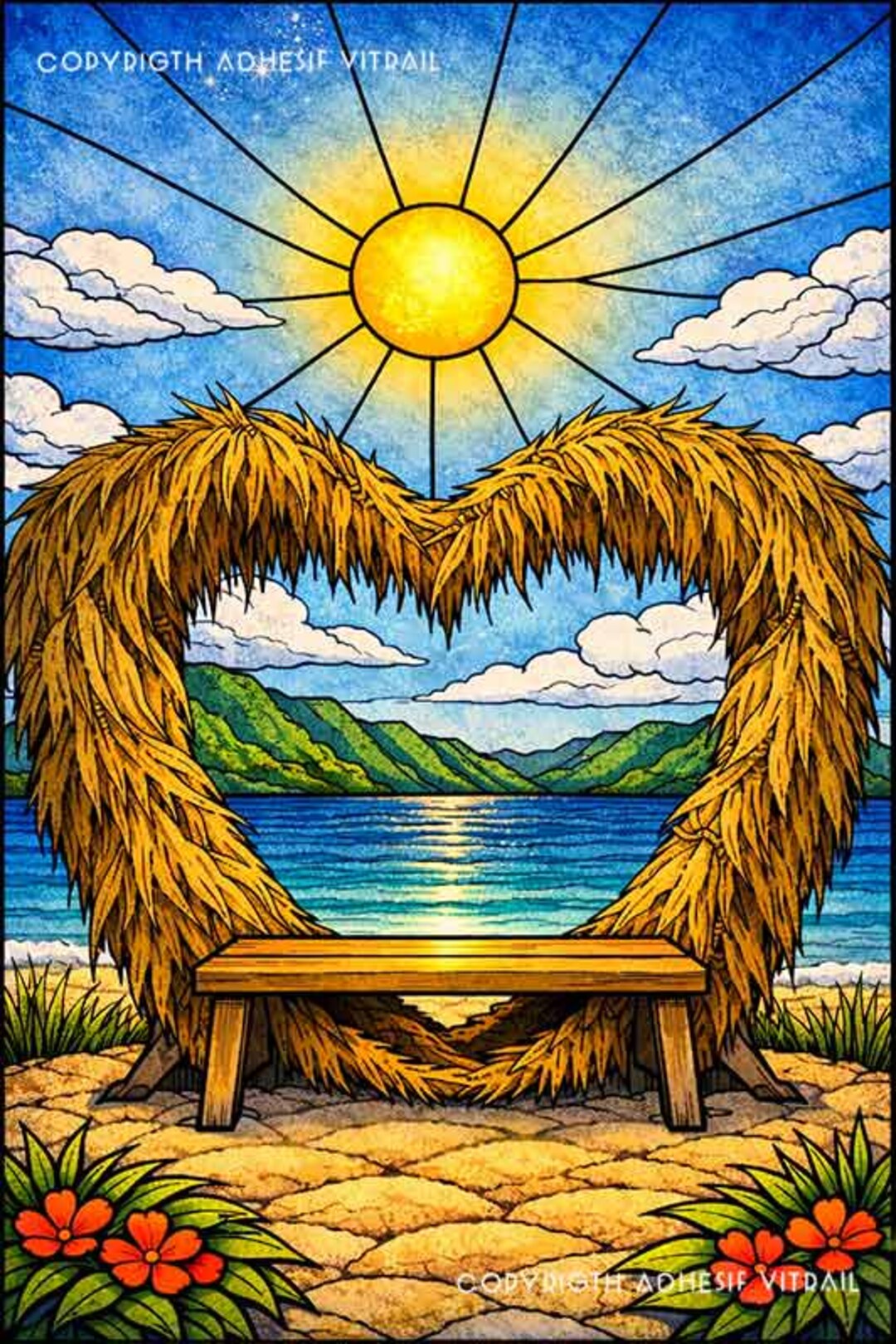 Caribbean Tropical Heart Stained Glass Adhesive – Window Film, Romantic ...