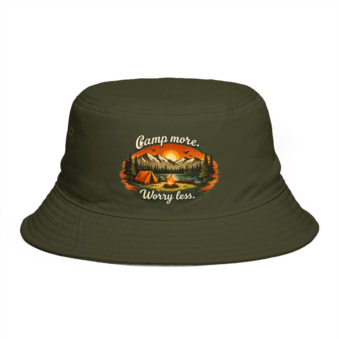 Camp More Worry Less Bucket Hat | Camping Tent Forest Sunset - Etsy