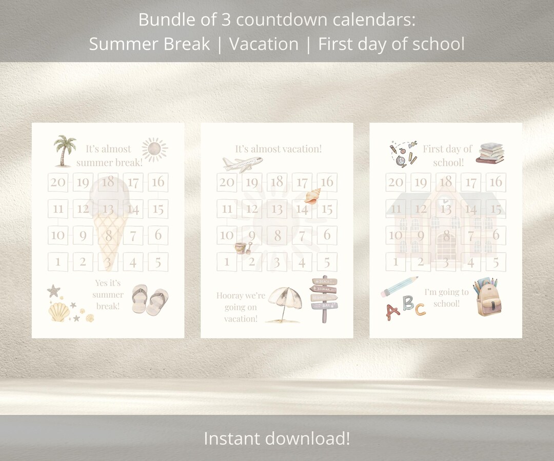 Soft Pastel Countdown Bundle for Kids | Summer Break Vacation First Day ...