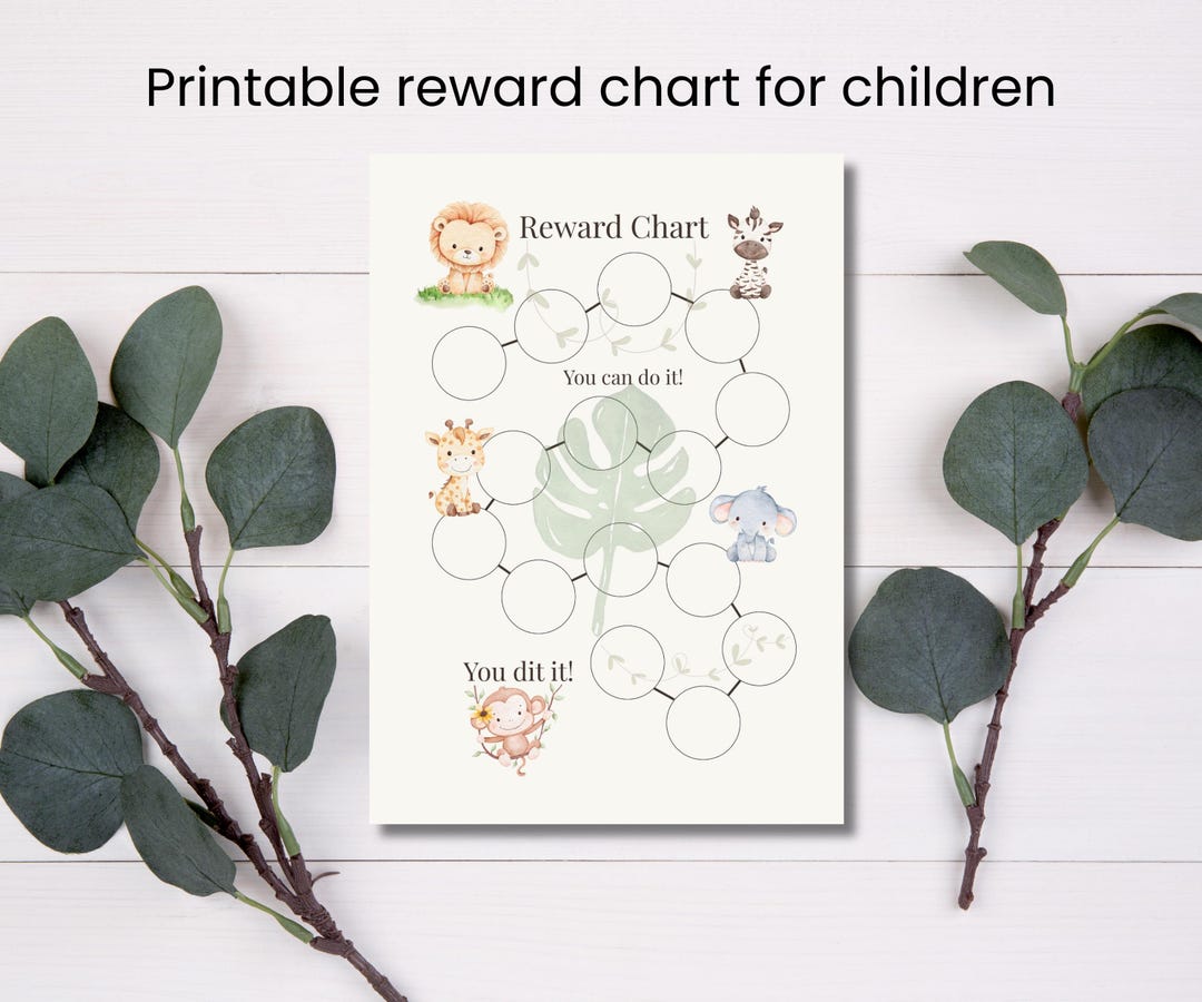 Safari Visual Reward Chart Printable for Kids, Animal Sticker Chart ...