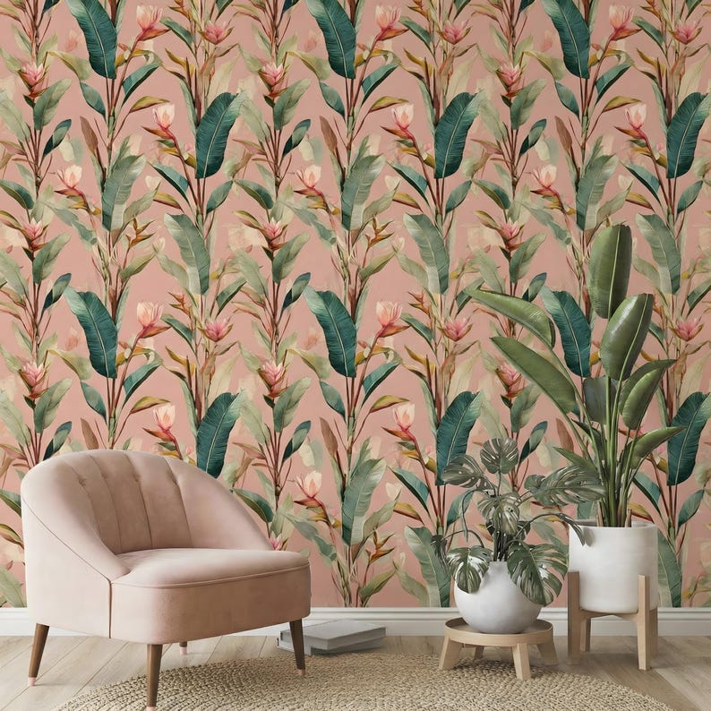 Tropical Leaf Floral Wallpaper, Smooth Non Woven Wall Covering, Peel ...