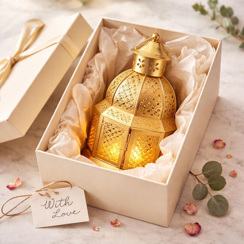 Moroccan Gold Lantern | Ramadan Eid Decor | Boho Arabic Candle Holder ...