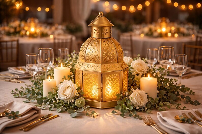 Moroccan Gold Lantern | Ramadan Eid Decor | Boho Arabic Candle Holder ...