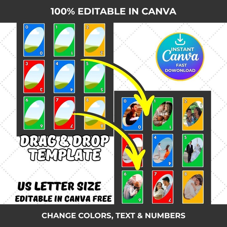 UNO Card Template Editable Canva Playing Cards, Custom Game Card Deck ...