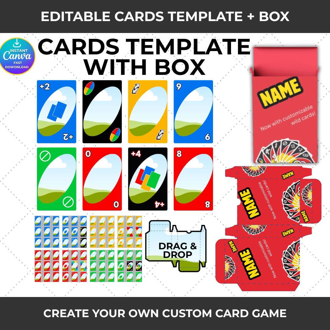 UNO Card Template Editable Canva Playing Cards, Custom Game Card Deck ...