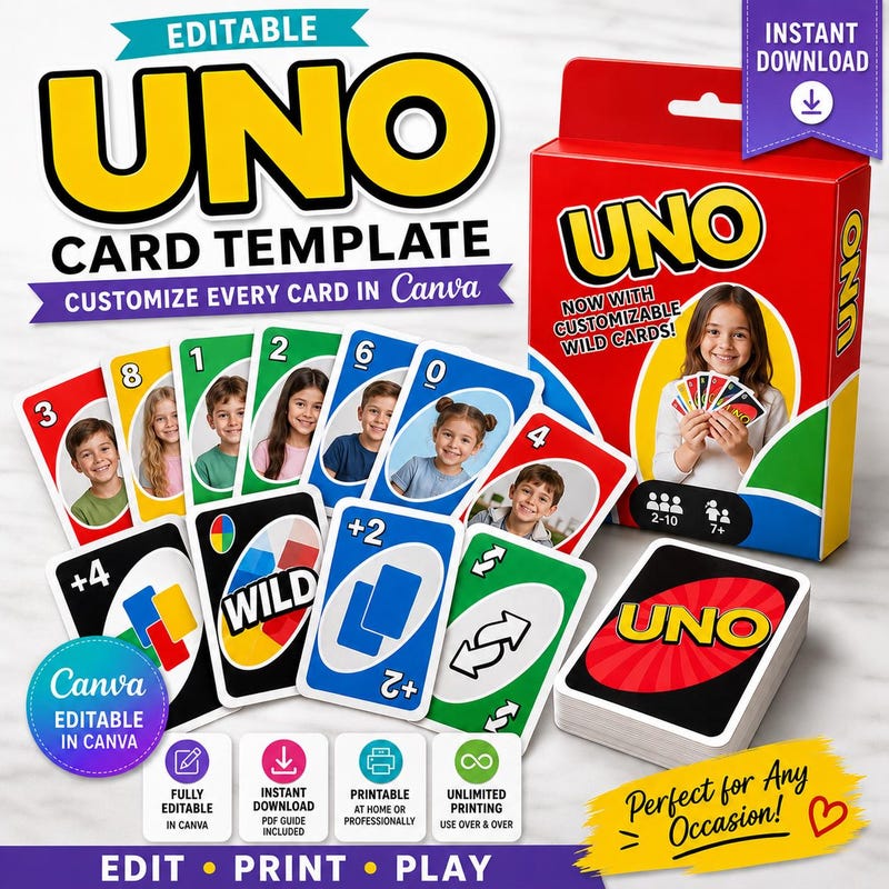 Uno Cards Custom Template - Etsy