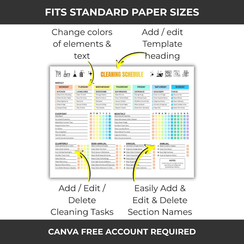 Editable Cleaning Schedule Checklist,adhd Home Cleaning Planner Daily ...